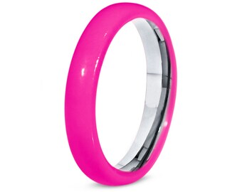 Pink Titanium Ring, Pink Men Titanium Rings, Pink Wedding Bands, Pink ...