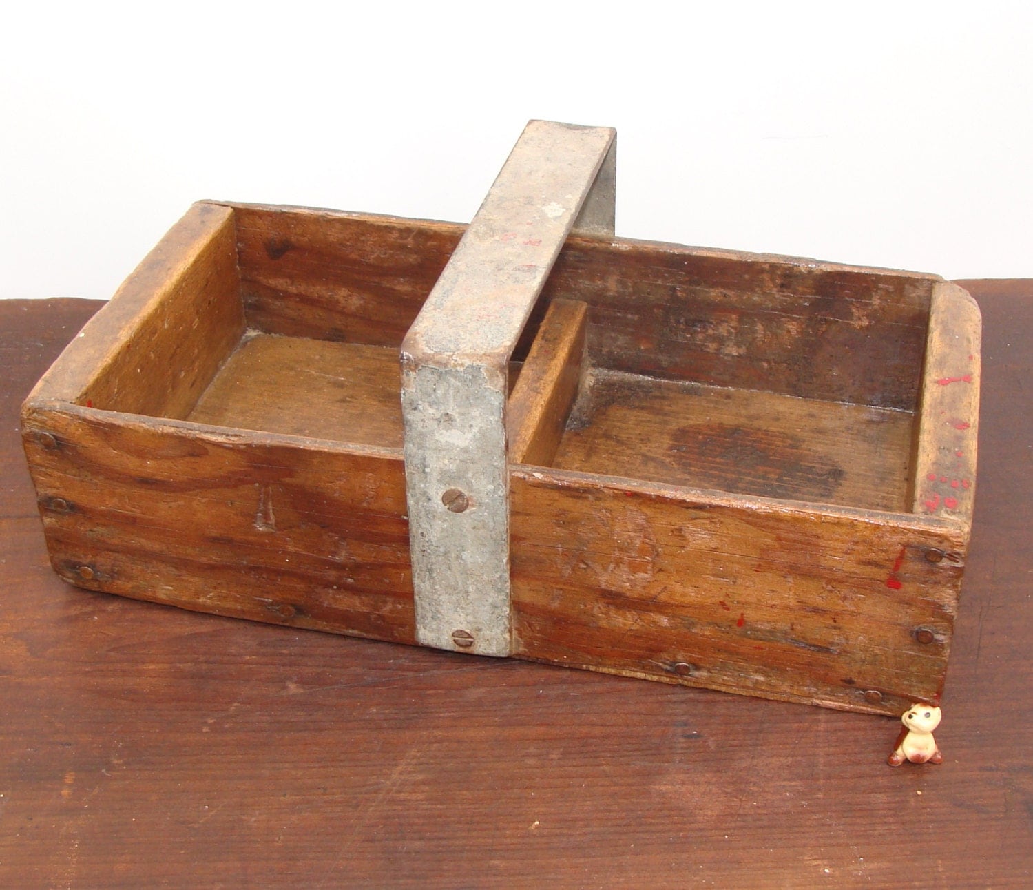 vintage wood box with a metal handle