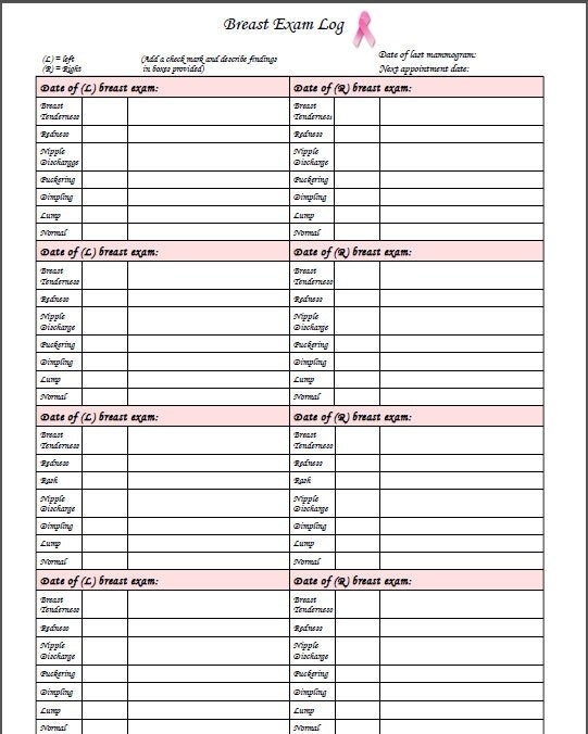 Fillable Breast Exam Log / PDF/ Digital Health forms/ Fillable Breast Exam Log / PDF/ Digital Health forms/