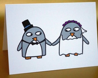 Penguin wedding card | Etsy