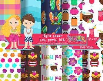 Digital Paper Luau Party Kids