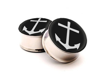 Anchor background Plugs- Ear gauges in size 8g,4g,2g,0g,00g,1/2 inch, 9 ...