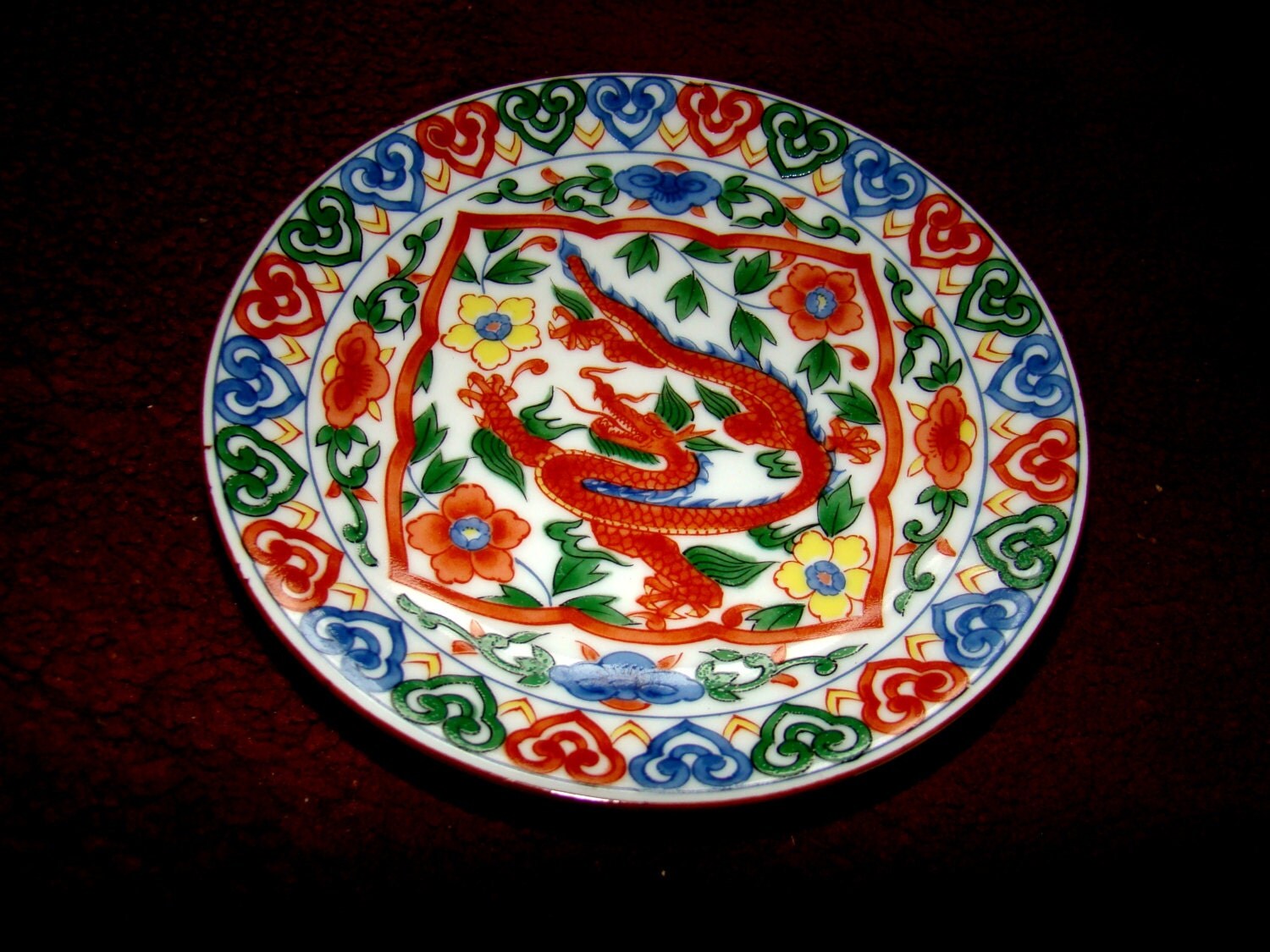 Japanese Porcelain Dragon Plates Set of Three OMC Sticker