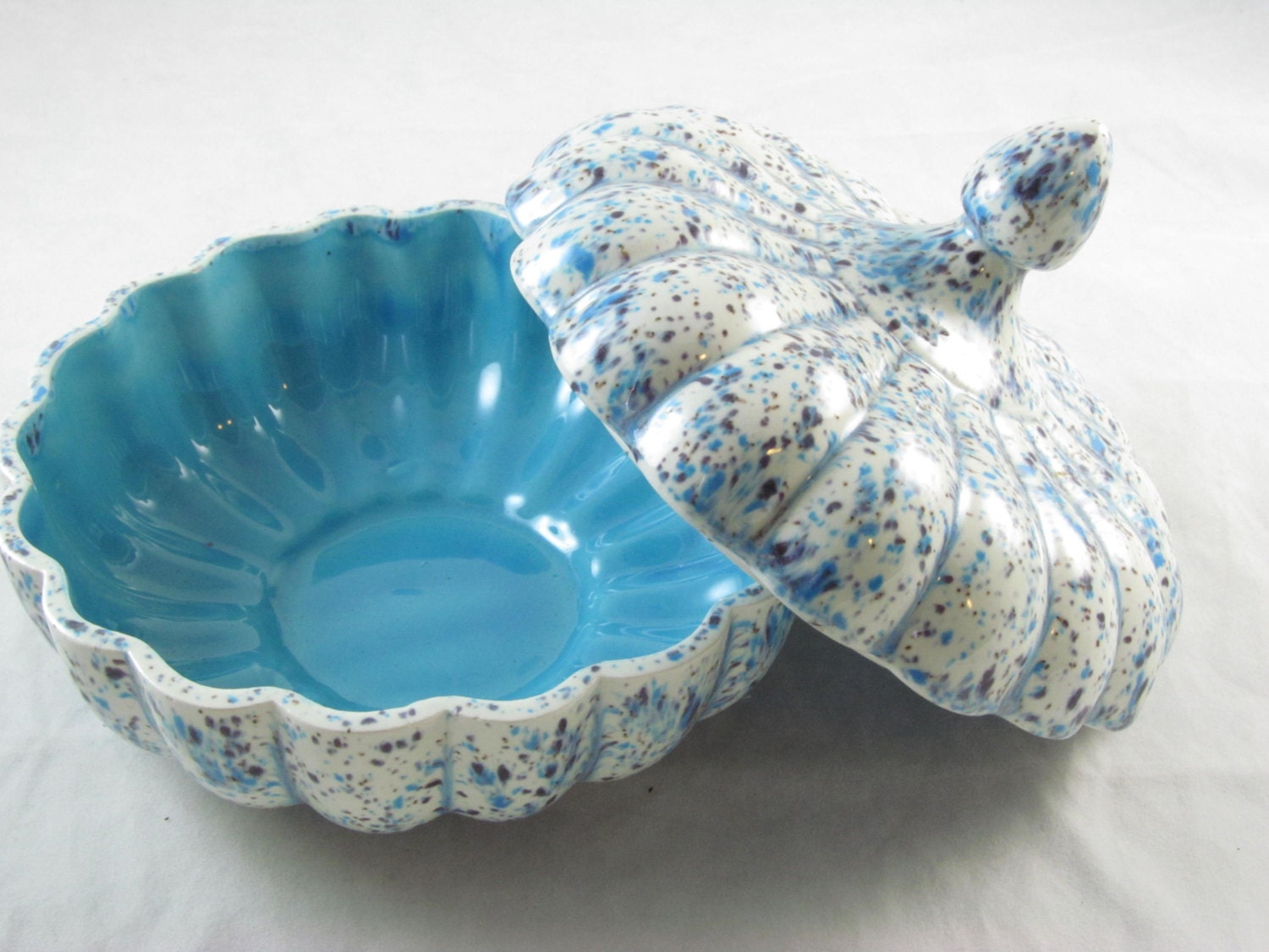 Adorable Vintage Turquoise Paint Splatter Turquoise Lidded Candy Dish ...