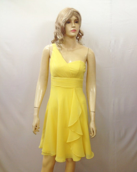 One Shoulder Dress. Yellow Bridesmaid Dress