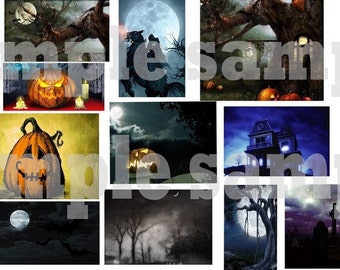 Creepy Halloween Images Digital Collage Sheet size 8.5x11 INSTANT DOWNLOAD