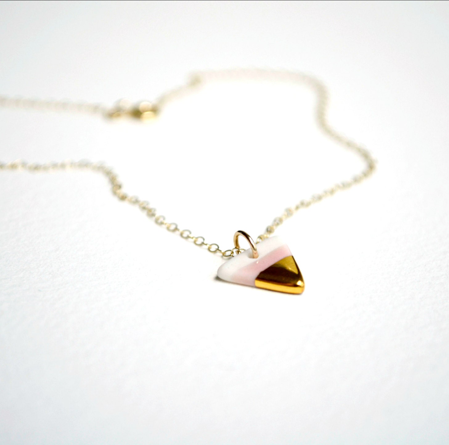 tiny porcelain triangle necklace, gold dipped – Etsy finds