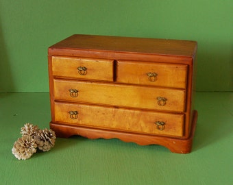 Vintage Small Wooden Chest / Wood Chest Jewlery Box / Chest of Drawers Box