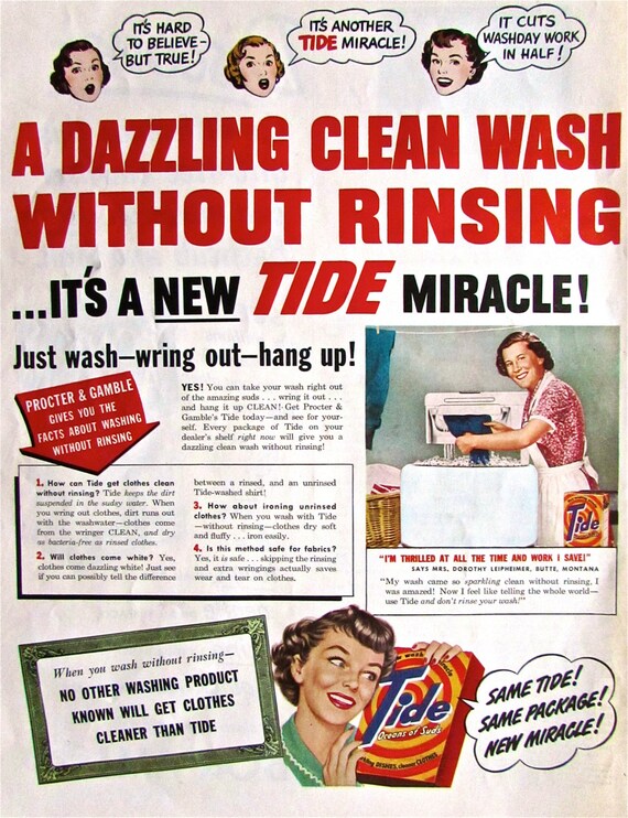 1950s Vintage TIDE Laundry Detergent AD Original Print