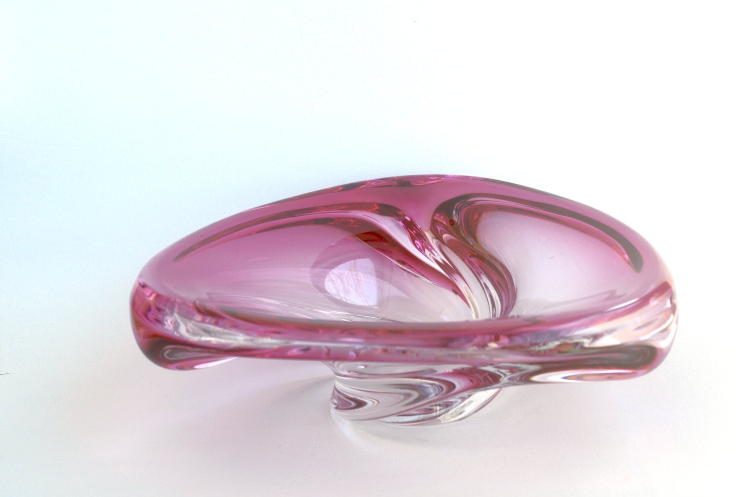 Val St. Lambert Crystal Bowl 3-Sided Swirl Design in