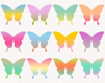 Ombre Butterflies Clipart, Spring Butterfly Clip Art, Rainbow Butterfly ...