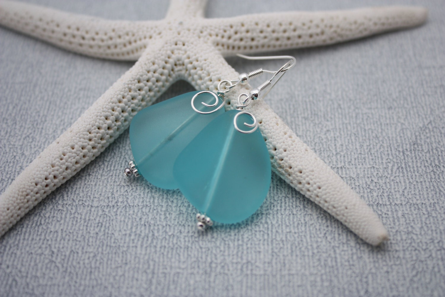 Aqua Blue Sea Glass Earrings Seaglass Earrings Sea Glass