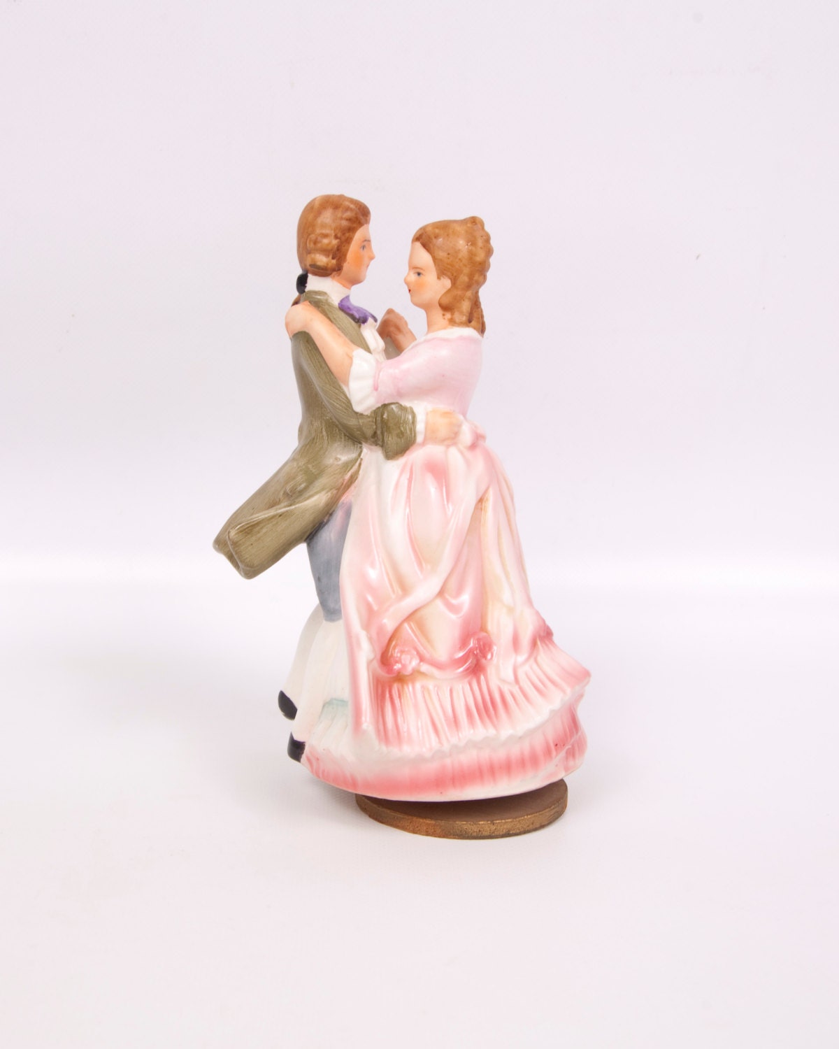 Vintage Colonial Couple Music Box Rotating Porcelain Dancing