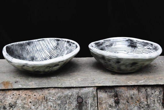 Items similar to Set of Two Wabi Sabi Line Pattern Serving Bowls ...