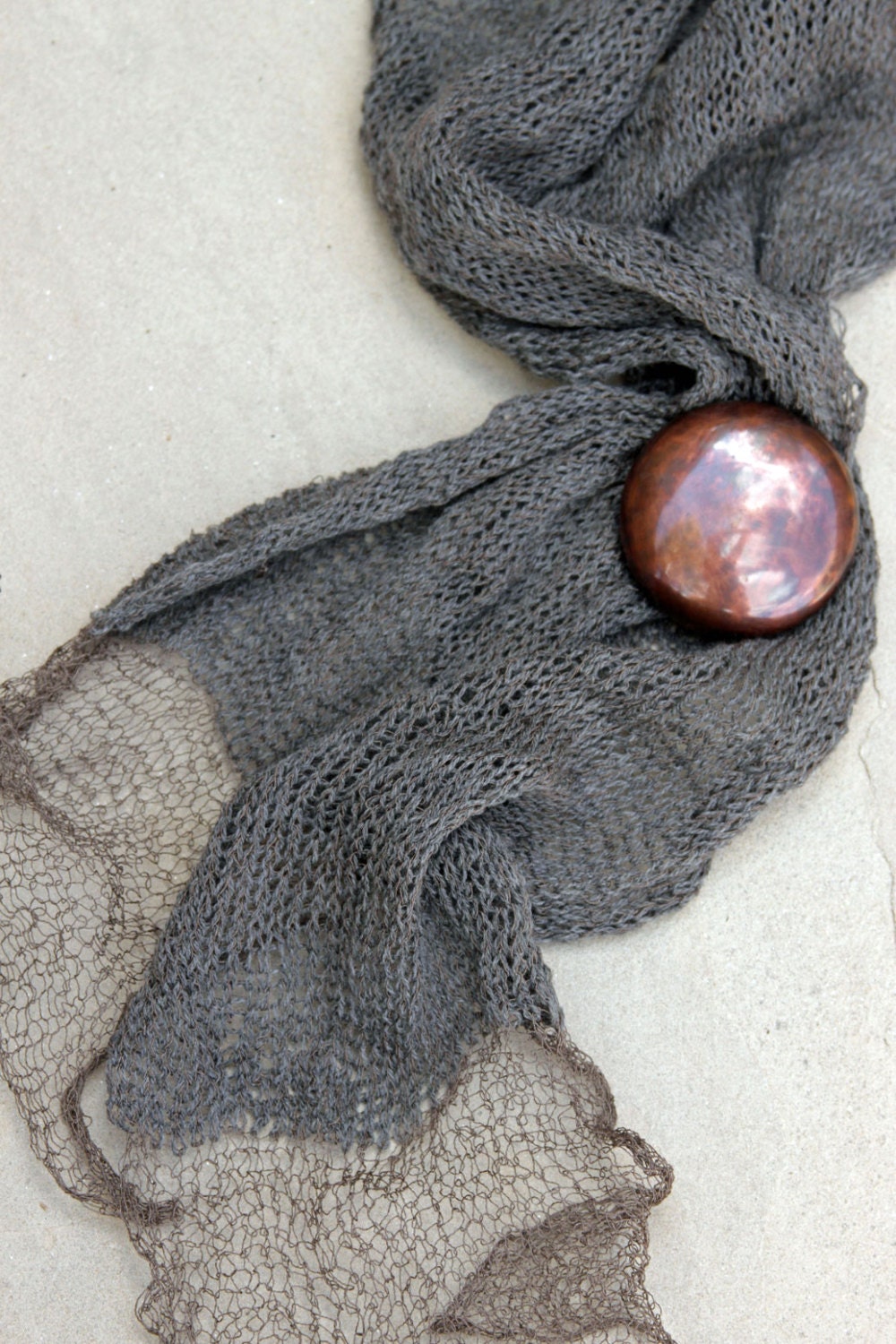 Charcoal and Taupe knitted scarf of silk by HighDesertHandwovens