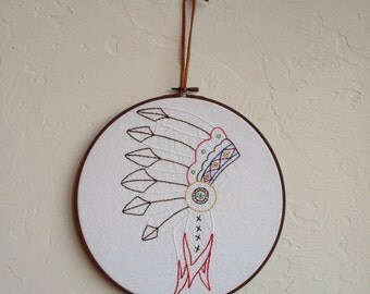 Indian Headdress in Embroidery Hoop