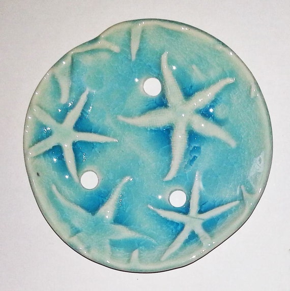 tide pool Soap Dish: aqua teal crackle 3 holes hm round