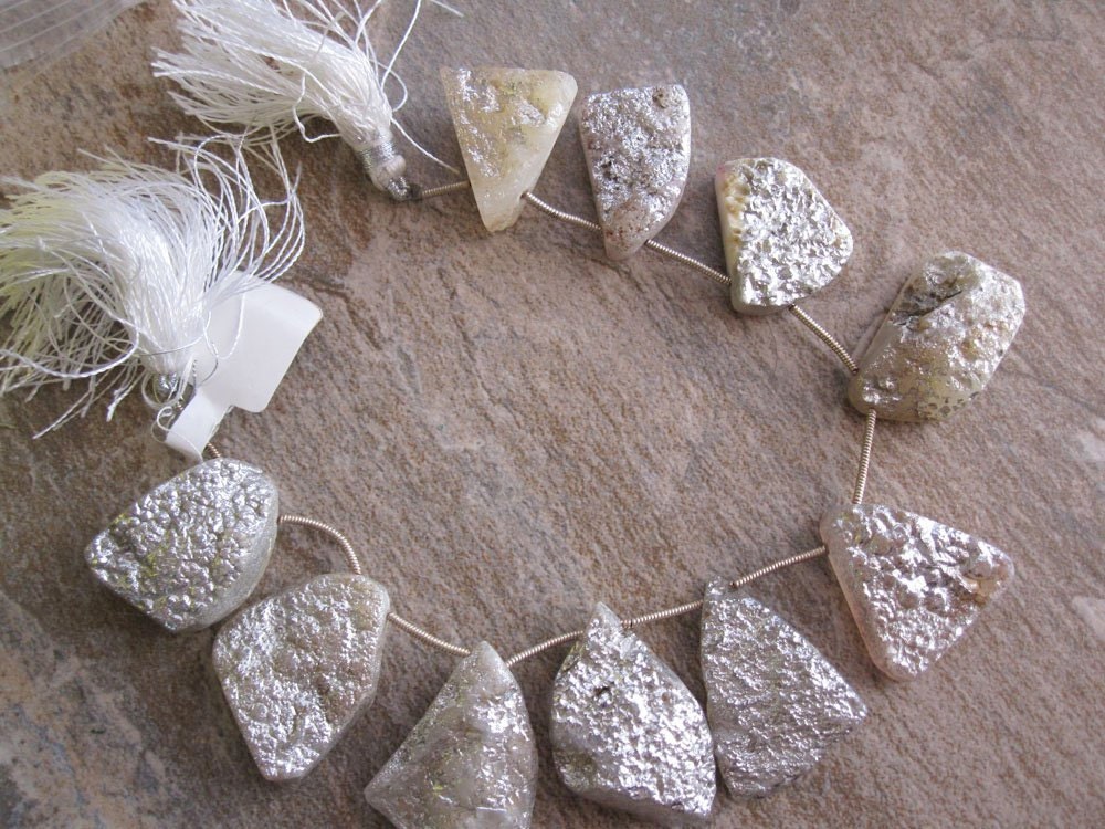 Silver Druzy Beads Platinum Druzy Quartz Drusy by loveofjewelry