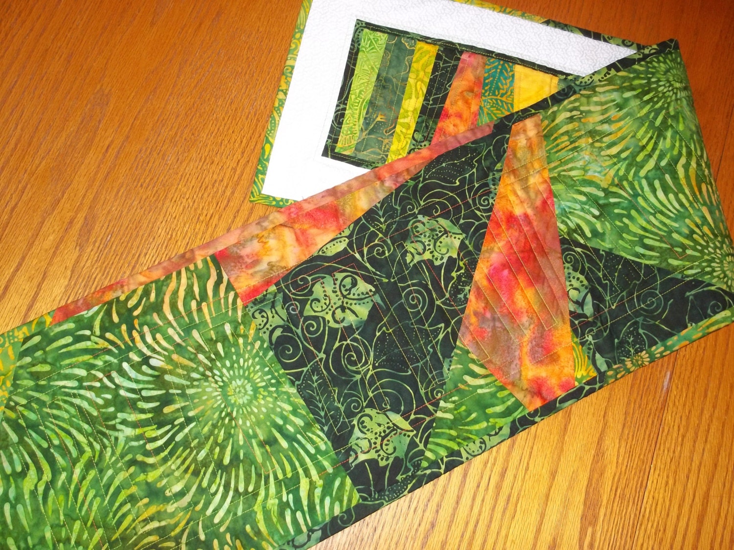 Tropical Batik Quilted Table Runner by CozyToppings on Etsy