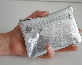 Soft Genuine Pebble Leather Change Purse, coin wallet with attached key ...