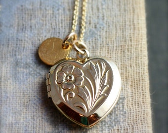 Heart Locket Necklace, Gold Filled Vintage Locket Hand Stamped Custom ...