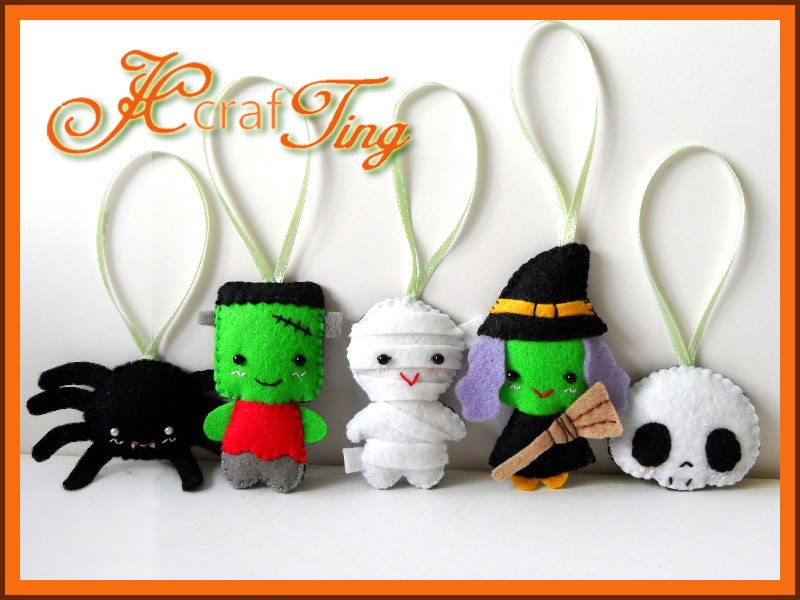 Felt Halloween Ornaments PDF pattern Set B Spider