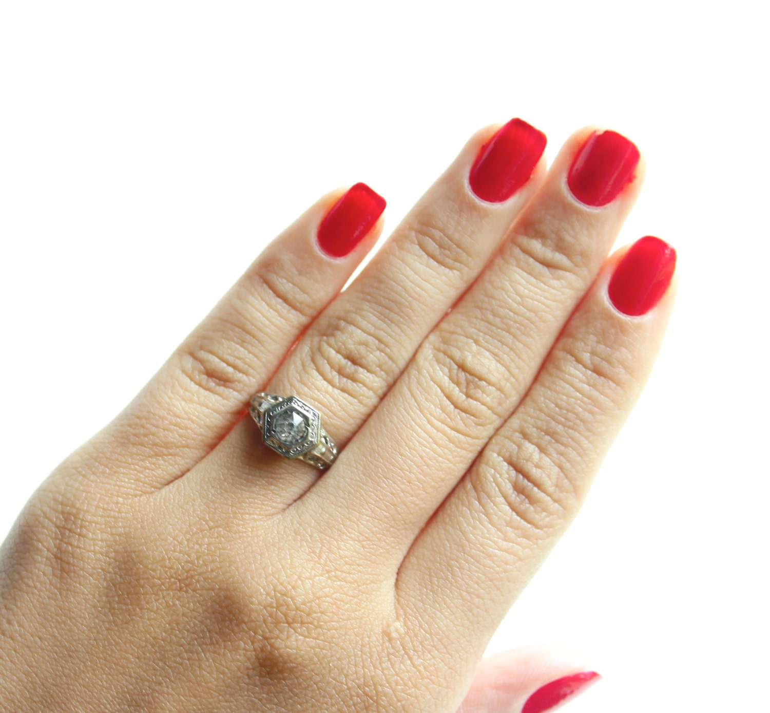 Antique Art Deco Silver Tone Rhinestone Ring Vintage Size 4