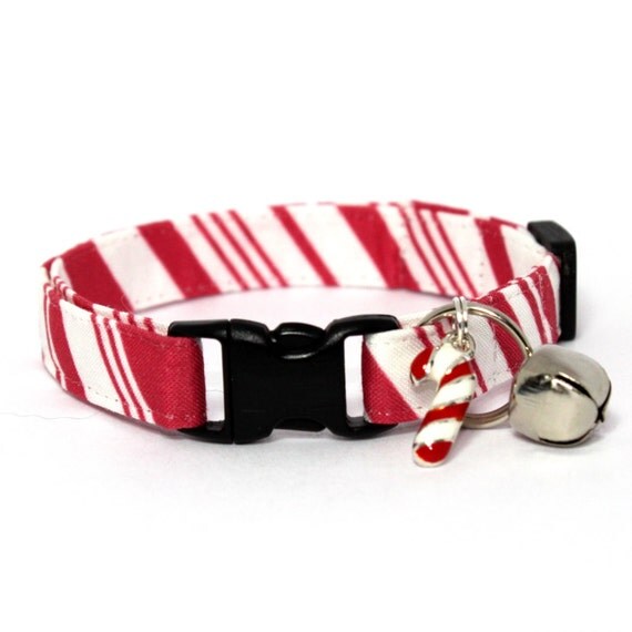 Candycane Christmas Cat Collar by MogsTogs on Etsy