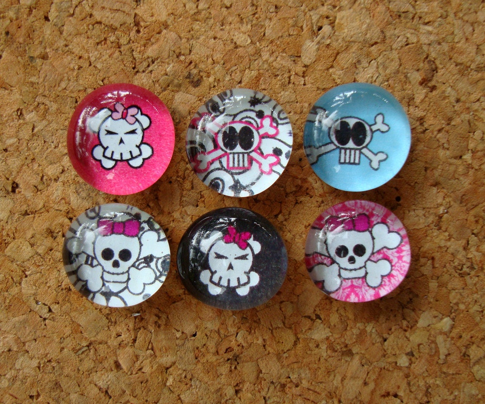 Decorative Glass Push Pins Set of 6 Sugar Skulls