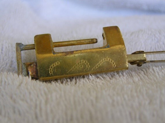 vintage brass lock asian chinese slide lock with key for