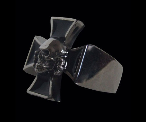 Stainless Steel SS Death Head Skull Iron Cross Ring by Easternages