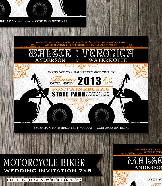 Biker Motorcycle Wedding Invitation Fancy flourishes with a touch of ...