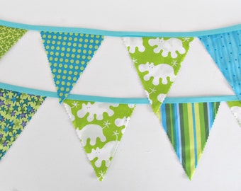 Hippos Fabric Bunting Banner Baby Nursery Decor Aqua Blue, Lime Green ...