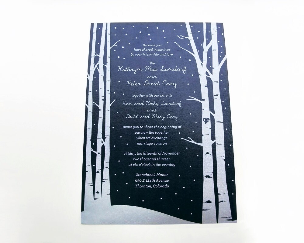 Custom Designed Aspen Trees and Snow Invite Printed on Metallic Paper ...