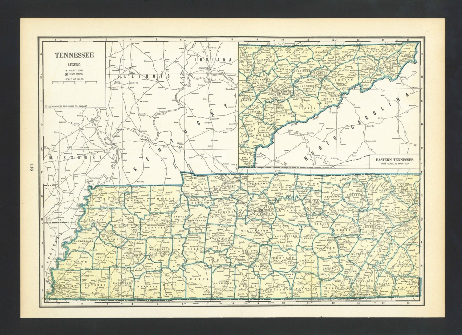 Vintage Map of Tennessee From 1935 Original by ManyPlacesMaps