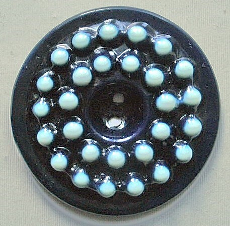 Vintage celluloid button, Art Deco, a dark blue wafer with pale blue ...
