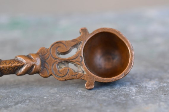 Antique Indian puja ritual spoon of brass and copper old