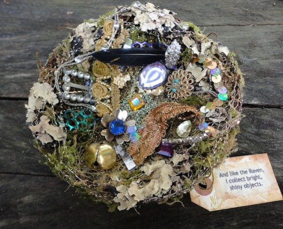 Items similar to Bird Nest Raven Bright Shiny Objects Natural Nest with ...
