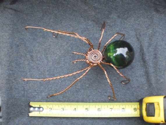 Copper Wire Spider Wood Stained Polyurethane Handmade Unique