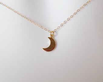 Tiny Flat Gold Moon Necklace - Crescent Moon Necklace - Gold Filled ...