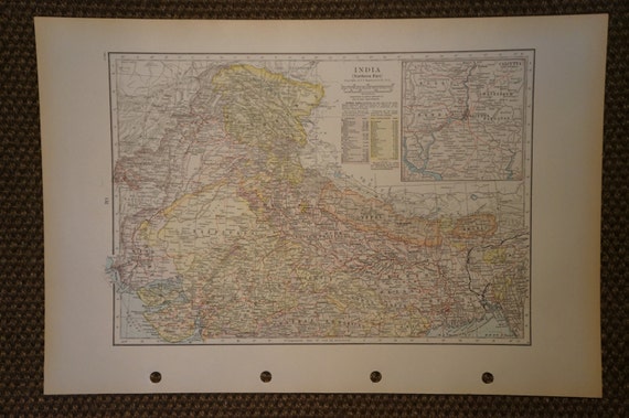 1930 Vintage Map of Northern India Bhuj Karachi Hyderabad