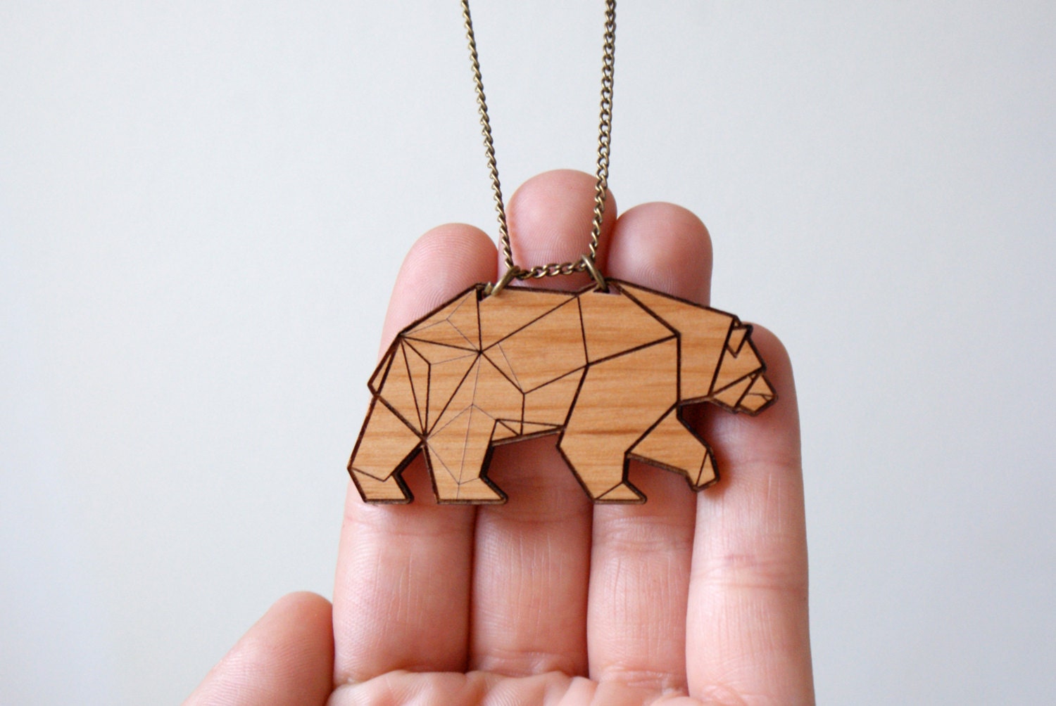 Bear Laser Cut Wood Necklace