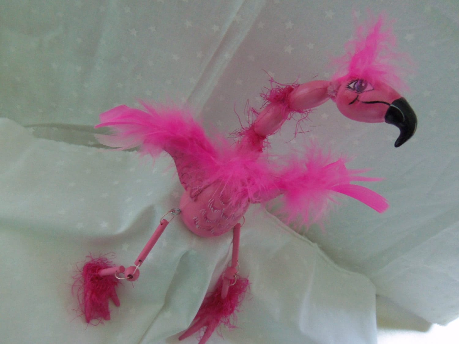 Pink Flamingo hand-painted one of a kind wooden egg signed and