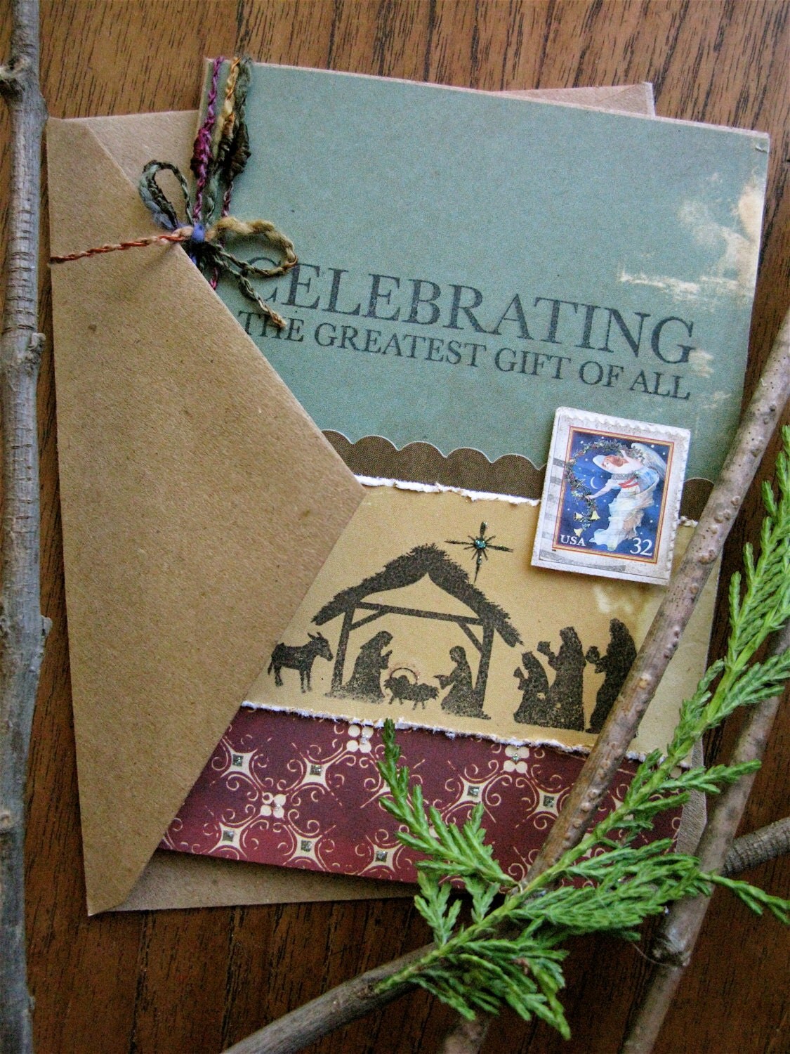 Rustic Nativity Christmas card handmade Merry Christmas Card