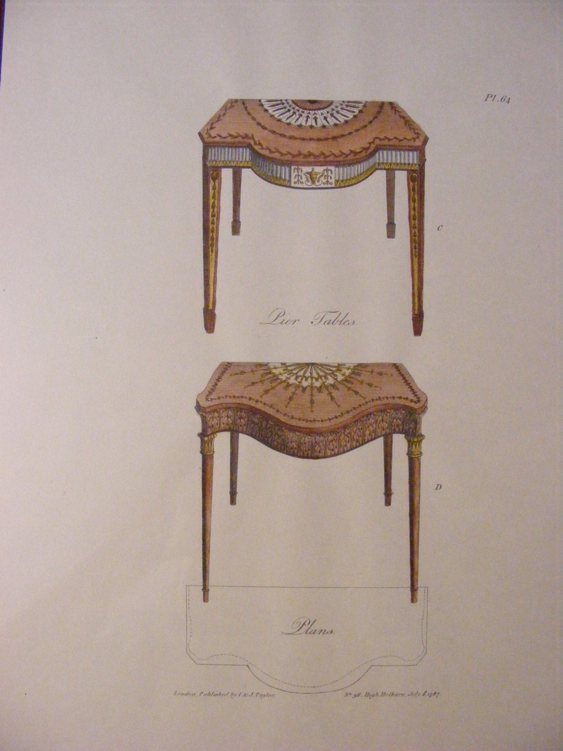 18th Century Pier Tables Hand Colored Furniture Print Thomas Sheraton ...