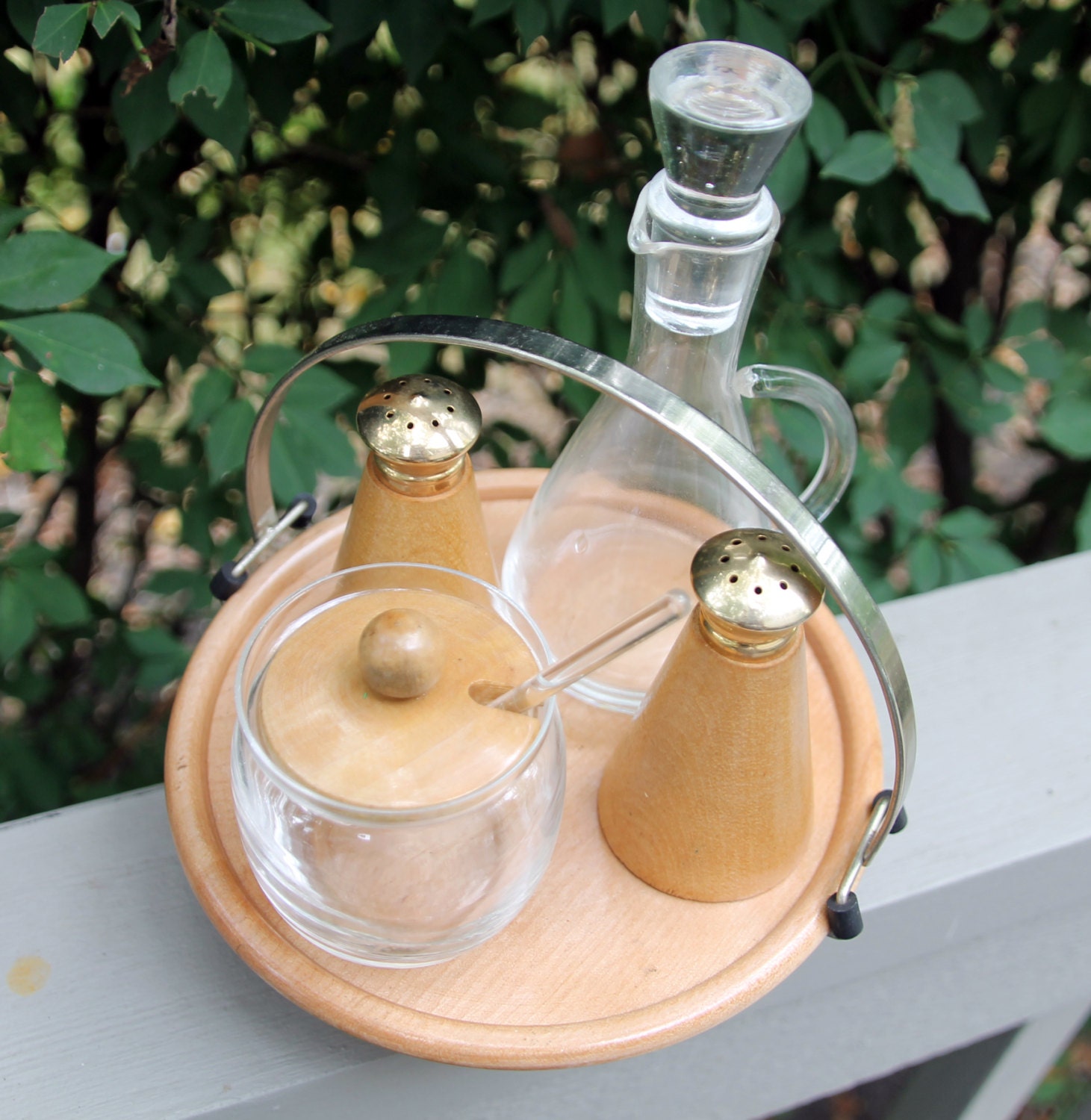 Vintage Condiment Lazy Susan. Made of Wood and Glass. Mid Century ...
