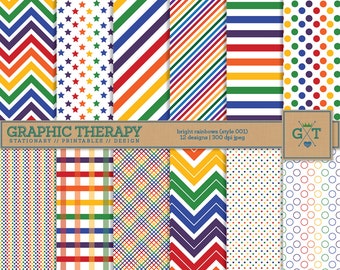 Muted Rainbow Digital Paper // Chevron Dots by GraphicTherapy