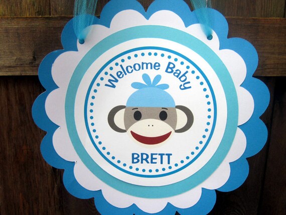 Sock Monkey Door Sign Sock Monkey Baby Shower Sign Sock