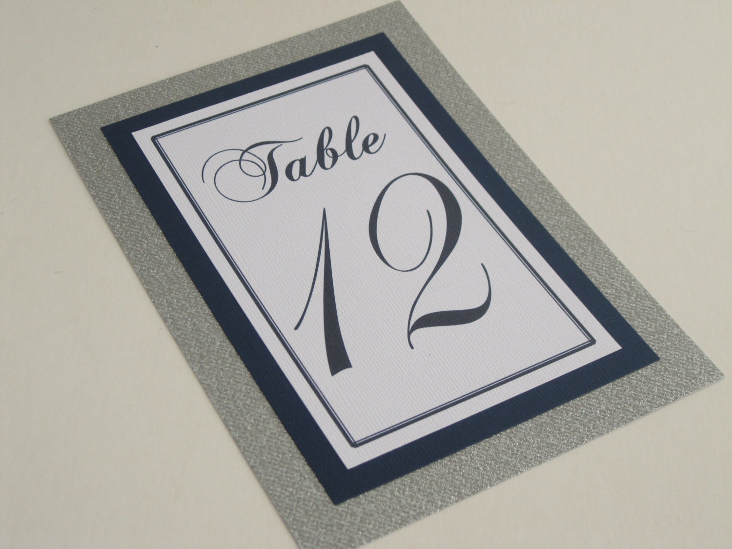 Silver Glitter & Navy Blue Wedding Table Numbers Set of 12