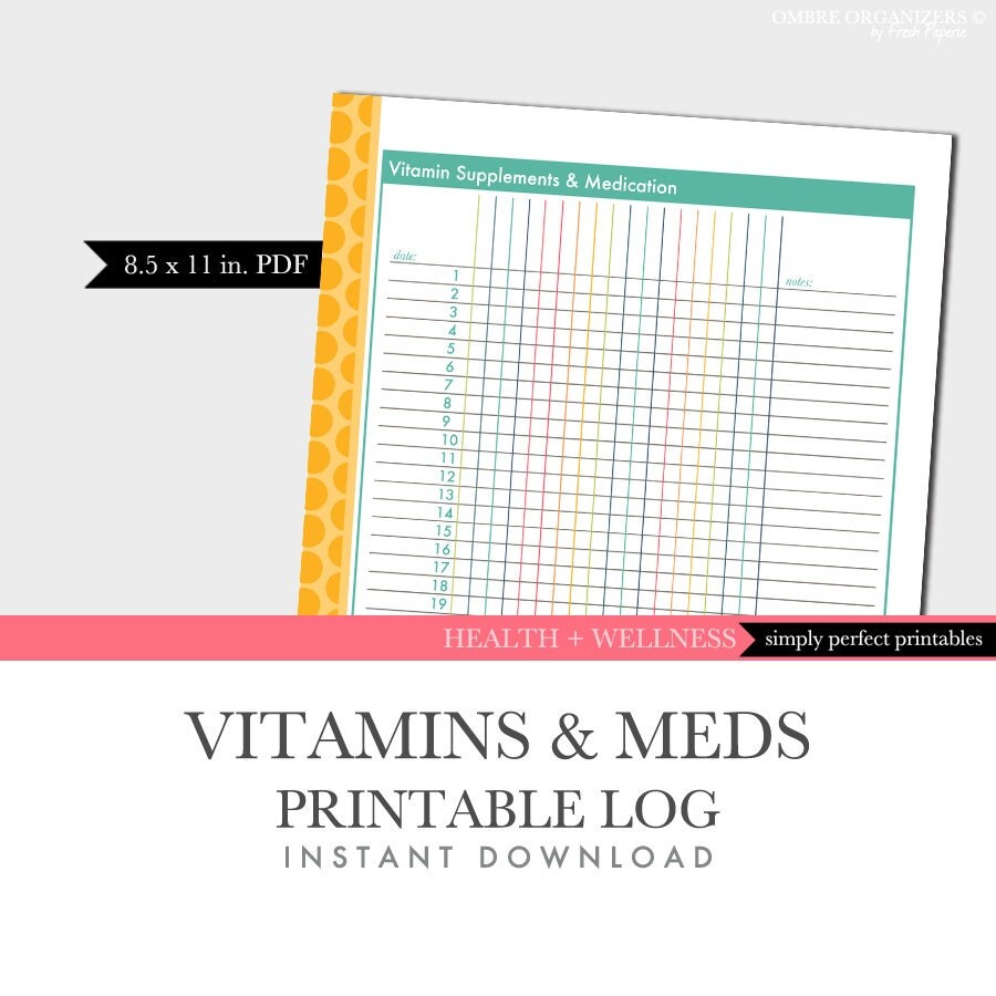 Vitamin and Medication Tracking Log Printable Letter Size